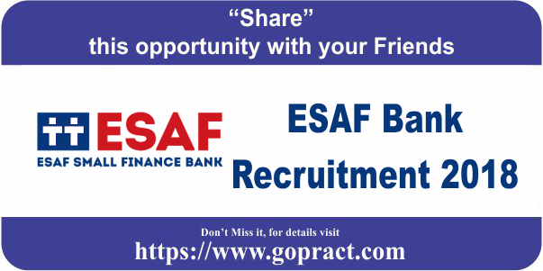 ESAF Bank Recruitment 2018 (इसाफ स्मॉल फायनान्स बँकेत 3000 जागांसाठी ...